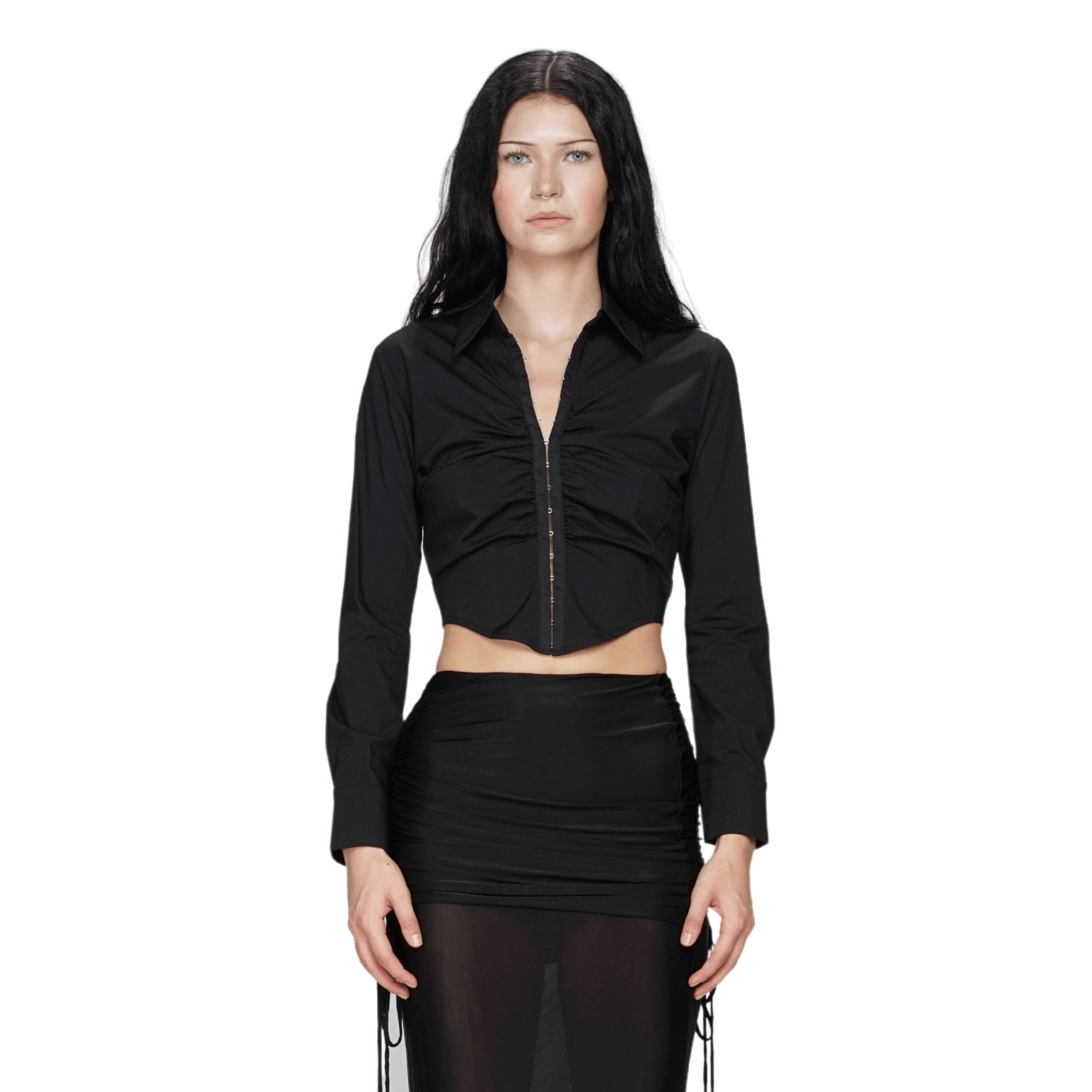 Black V-Shaped Cropped Blouse – ap0cene